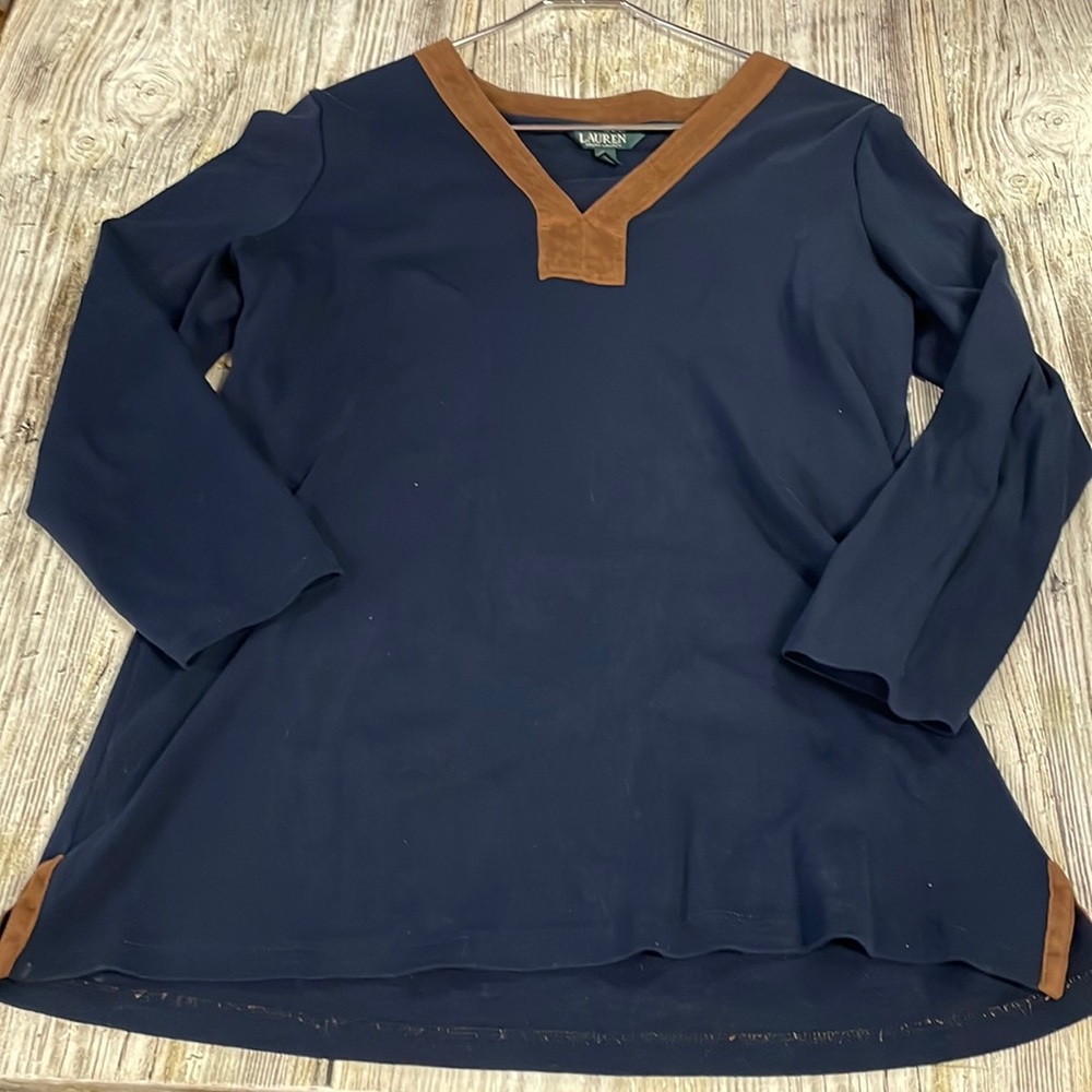 Lauren Ralph Lauren Navy Blue Three-Quarter Sleeve To… - Gem